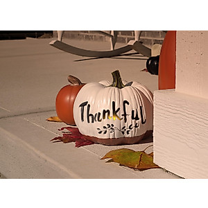 Elanze Designs Thankful White Orange Dip 8 inch Resin Stone Light Up Harvest Pumpkin