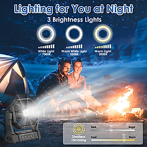 COZII 20000mAh Battery Operated Fan - Camping Fan Rechargeable with 3 Colors Light, 4 Speeds, 4 Timing, Adjustable Head, Portable Battery Powered Tent Fan with Hanging Hook for Picnic, BBQ