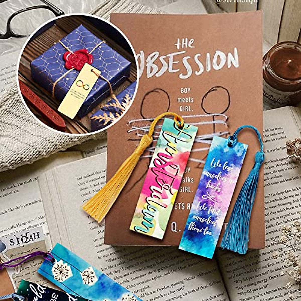 Juome 30 Pcs Sublimation Blanks Bookmark, Sublimation Blanks Products with 30 Pcs Colorful Tassels for DIY Bookmarks Crafts Projects Sublimation Accessories, Double Sided Sublimate
