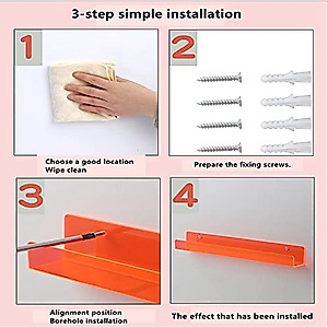 ZHENSHUN15-inch Acrylic Floating Shelf for Transparent Wall frame-4-pack Invisible Shelf-Jansburg 2mm Thick-Advanced Wall Frame-Living Room Display Organizer (Fluorescent Green)