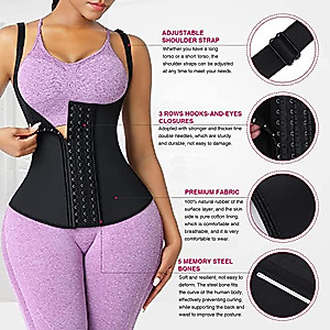 FeelinGirl Waist Trainer for Women Latex Corset Cincher Vest Sport Workout Girdle Hourglass Body Shaper with Steel Bones Black M