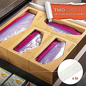 Homelie | Premium Bamboo Ziplock Bag Organizer & Extra Tray - 4 Sizes Bamboo Baggie Storage Organizer for Best Home Kitchen Organization, Drawer and Pantry Sandwich Plastic Bags Containers Organizers