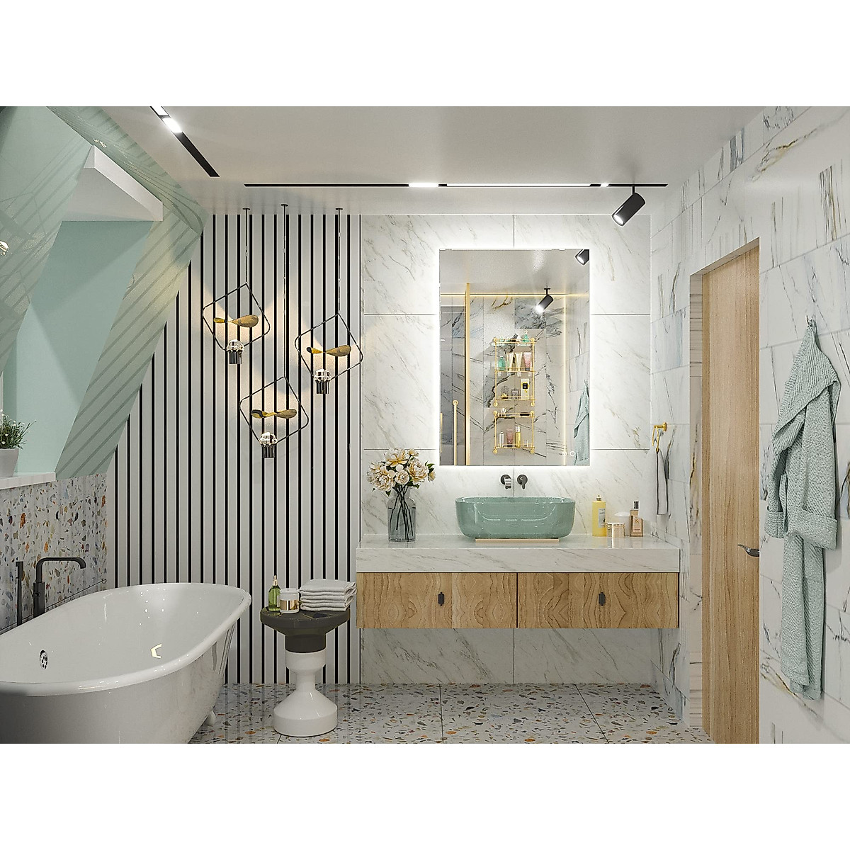 Keonjinn LED Bathroom Mirror, 24 x 36 Inch LED Mirror Lighted Bathroom Mirror, Anti Fog Acrylic Backlit Vanity Mirror with Lights, IP44 Waterproof CRI90+ Dimmable Makeup Mirror(Horizontal/Vertical)