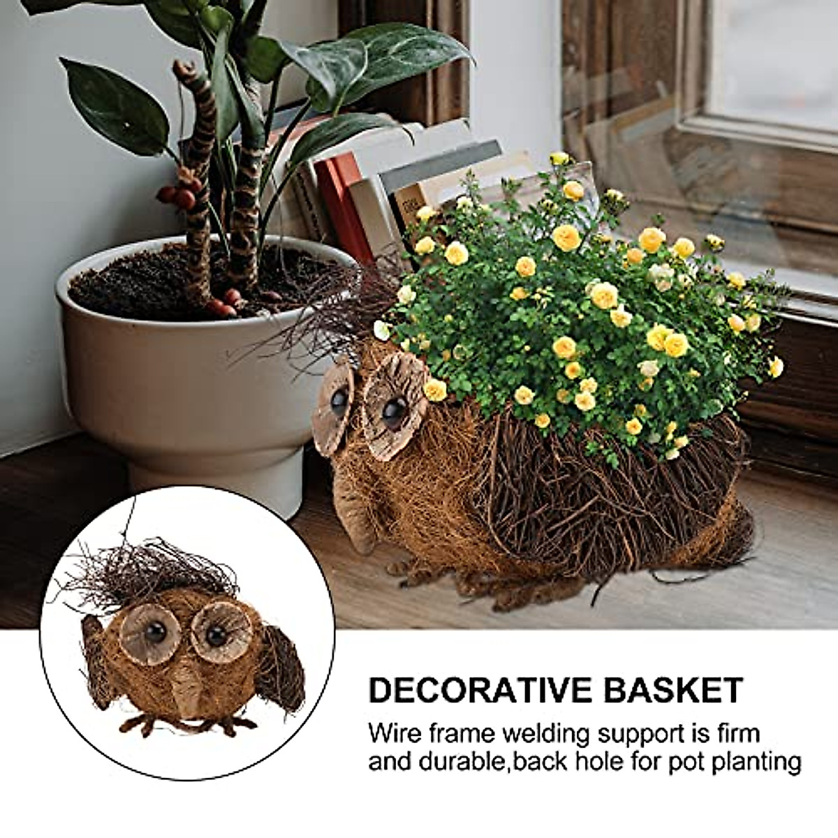 Garneck 1pc Owl Flower Basket Owl Bonsai Pot Rattan Basket Rustic Pots Micro Landscape Pots Wedding Table Centerpiece Animal Flower Outdoor Wall Natural Coco Replacement Liner Coir Plant