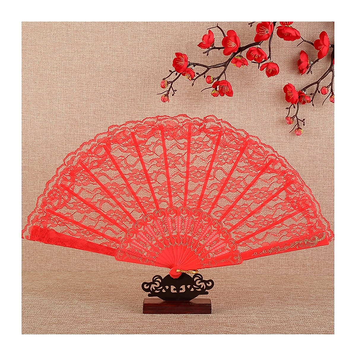IXOUP Retro Style Lace Cheongsam Fan Folding Fan Lace Fan Catwalk Hanfu Black Circular Fan Small Fan (Color : 2)