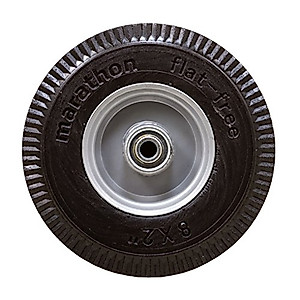 Marathon 8x2" Flat Free, Hand Truck / All Purpose Utility Tire on Wheel, 2.375" Centered Hub, 1/2" Bearings