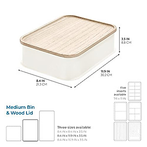iDesign Recycled Plastic Medium Storage Bin with Paulownia Wood Lid, Coconut