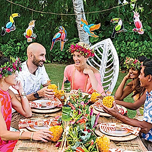 HOWAF 6 Pieces Tropical Birds Honeycomb Parrot Hawaiian Summer Beach Tiki Bar Luau Party Hanging Decorations