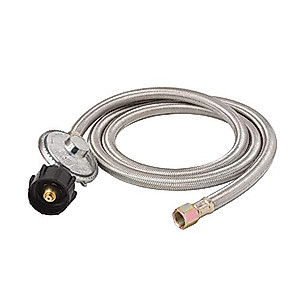 Flame King SS-QCC-3/8 5-FT Universal QCC1 Low-Pressure Propane Regulator with Stainless Steel Braided Hose for Most LP Gas Grills, Heaters, and Fire Pit Tables, 3/8" Female Flare Nut, Steel