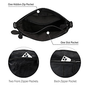 HESHE Crossbody Purses for Women Genuine Leather Purses and Handbags Designer Satchel Purses with Multi-Pockets Vintage Small Shoulder Bags Ladies Hobo Bag (Black)