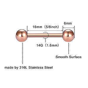 CrazyPiercing 12Pcs Different Color Tongue Rings Surgical Stainless Steel Tongue Piercing 14G 16mm Length Straight Barbell Piercing Jewelry