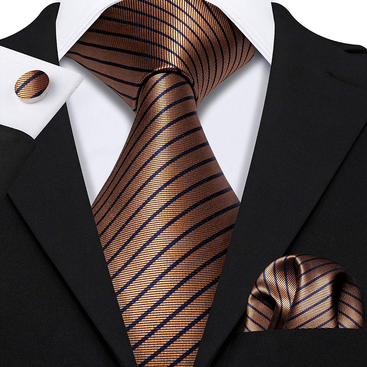 Barry.Wang Men Tie Classic Silk Gift Necktie With Tie Clip Jacquard Woven Neck Ties 6PCS Formal Wedding (Stripe Blue)