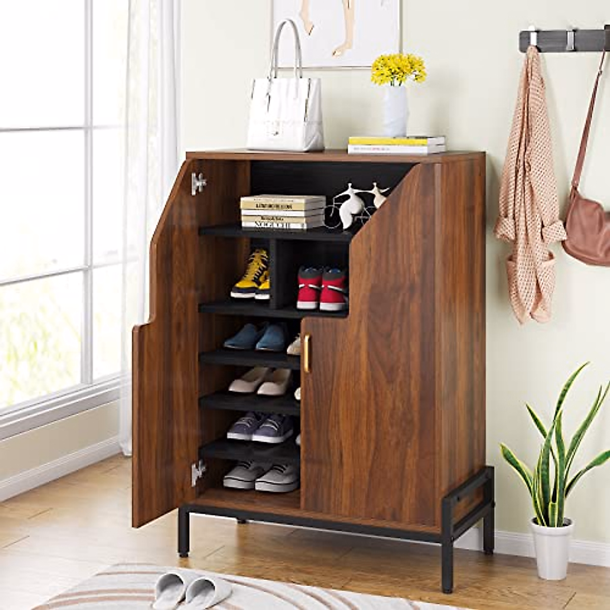 Tribesigns Large Shoe Cabinets, 23 Pairs Shoes Storage Cabinet for Mens with Doors and Adjustable Shelves for Entryway, Hallway