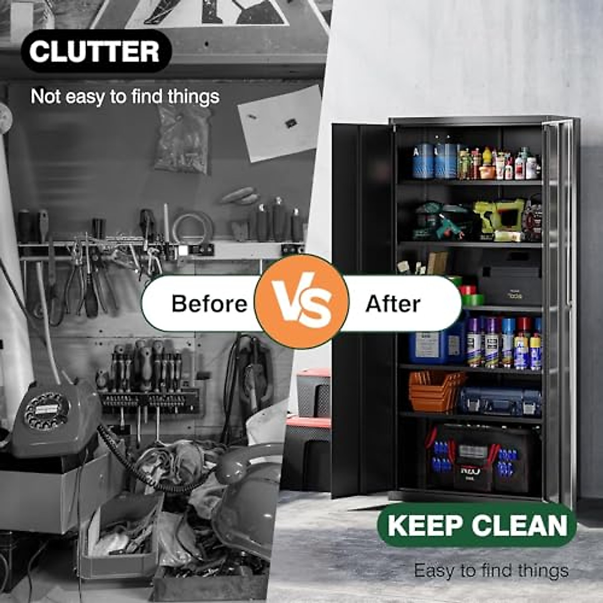 Letaya Metal Garage Storage Cabinets with Lock Door and Adjustable Shelves, Steel Tool Cabinets for Home,Office,Warehouse Organisieren (Black)