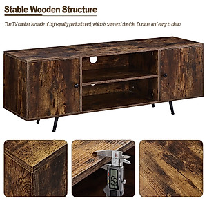 CLIPOP Mid Century Modern TV Console, 55" TV Stand for 65 Inch TVs, Wooden Entertainment Center with Storage, Open Shelf, Metal Leg for Living Room, Bedroom TV Cabinet for Flat Screens, Rustic Brown