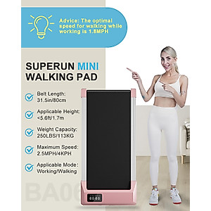 SupeRun Walking Pad, Under Desk Treadmill, 3 in 1 Portable Treadmill with Remote Control LED Display, 2.2 HP Quiet Walking Jogging Machine for Office Home Use, 250 Lbs Capacity
