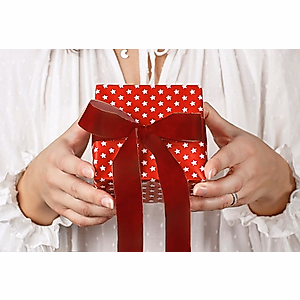 Threetols 100 Yards Red Velvet Wired Edge Ribbons, 2.5inch Red Velvet Solid Ribbon Gilt Edged Burlap Ribbon for New Year Birthday Party Wrapping DIY Craft Decoration Wreaths Bow