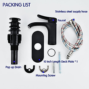 Kelelife Waterfall Style Bathroom Faucet, Black, 3/8-Inch Compression Threads, Single Hole, Ceramic Disc Valve, Drip-proof, Waterfall Design, Easy Installation