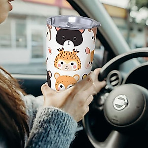 AYCZN Cute Animal Zoo 20 OZ Tumbler Stainless Steel Travel Coffee Mug, Tiger Bear Giraffe Insulated Water Bottle with Lid and 2 StrawsLeakproof Thermal Cup
