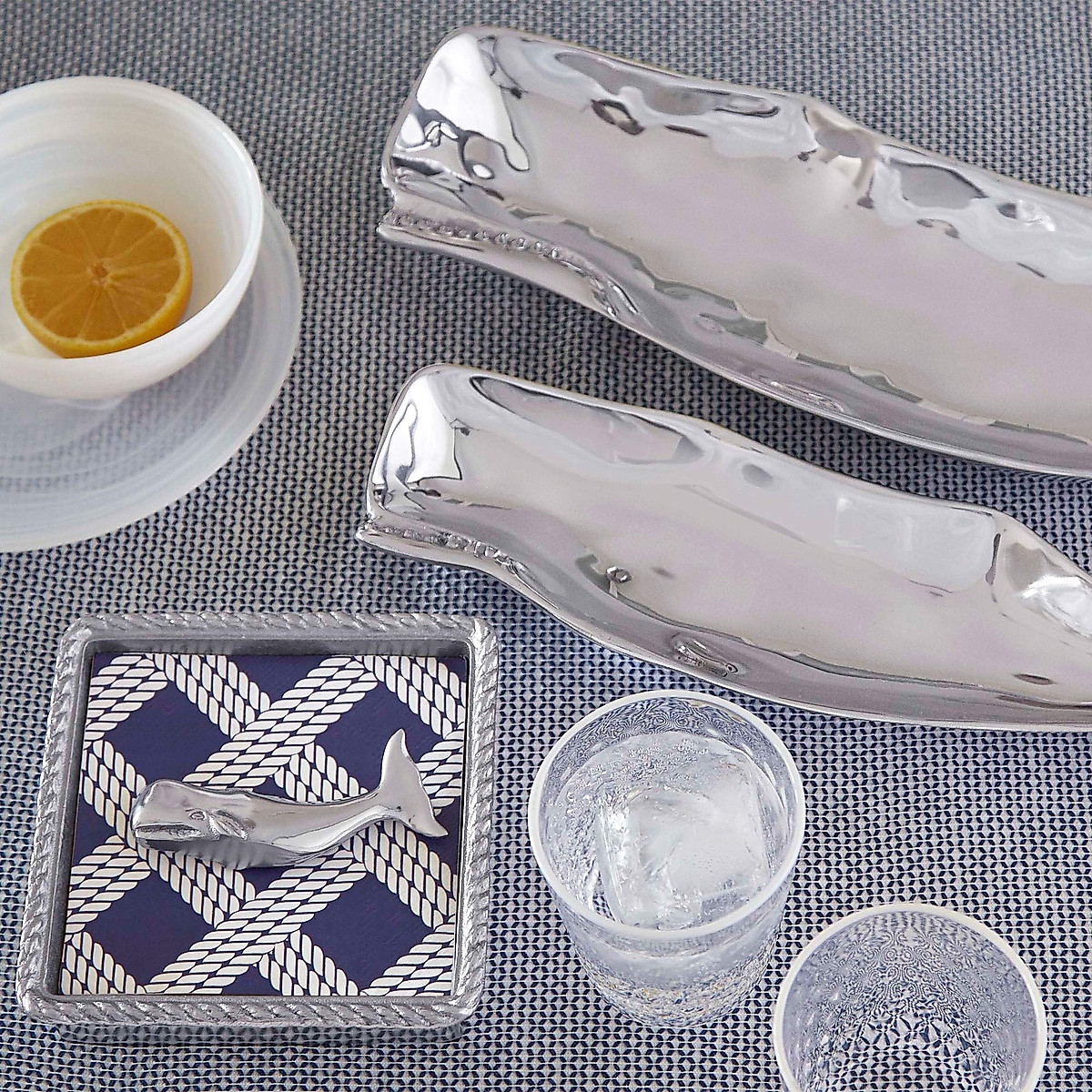 MARIPOSA Nantucket Whale Rope Napkin Box Silver Small