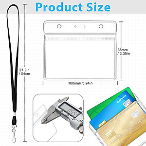 Colarr 300 Set Lanyard with ID Holder Bulk 3.9" x 3.4" Plastic Name Tag Holder and Lanyards Bulk Clear Horizontal Badge Holder and Flat Lanyards with Swivel Hook for Business Office(Black)
