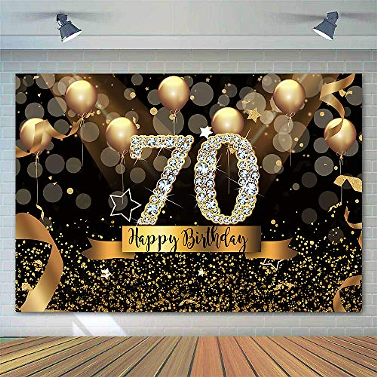 Sensfun Sparkle Gold 70th Birthday Backdrop Black Golden Balloons Photography Background for Women Shining Diamond Fabulous 70 Bday Party Decoration Supplies Happy 70th Birthday Photo Banner 7x5ft