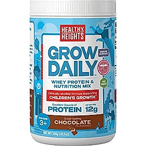Grow Daily 3+ Shake Mix 7-serving Canister by Healthy Heights - Protein Powder (Chocolate) - Developed by Pediatricians - High in Protein Nutritional Shake - Contains Key Vitamins & Minerals