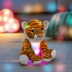 Athoinsu 11'' Light up Tiger Stuffed Animal with LED Night Light Glow in Dark Soft Plush Toy Valentine's Day Children's Day Birthday for Toddlers Kids