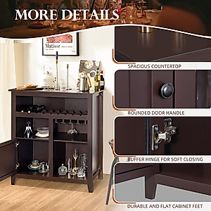 JOMEED Liquor Cabinet Bar for Home Wine Bar Cabinet with Storage Liquor Cabinet with Cup Holders & Open Door for Kitchen Living Room