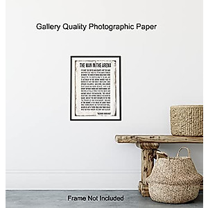 Teddy Roosevelt Man in the Arena Inspirational Quote Wall Art Print - Rustic 8x10 Sign Poster Photo - Home, Dorm, Office Decor - Motivational Gift for Entrepreneur, Graduation, Student - Unframed