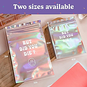 HOUSE OF PARTY Hangover Kit Bags - 10 Pcs | (5"x7") But Did You Die Printed Ziplock Storage bags | Preprinted Holographic Bags | Resealable Bags for Packaging, Travel and Bachelorette Party Favors