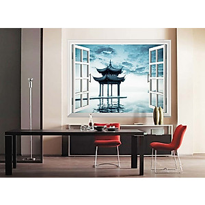 wall26 Removable Wall Sticker/Wall Mural - Spa Stones in Garden with Flow Water | Creative Window View Home Decor/Wall Decor - 24"x32"