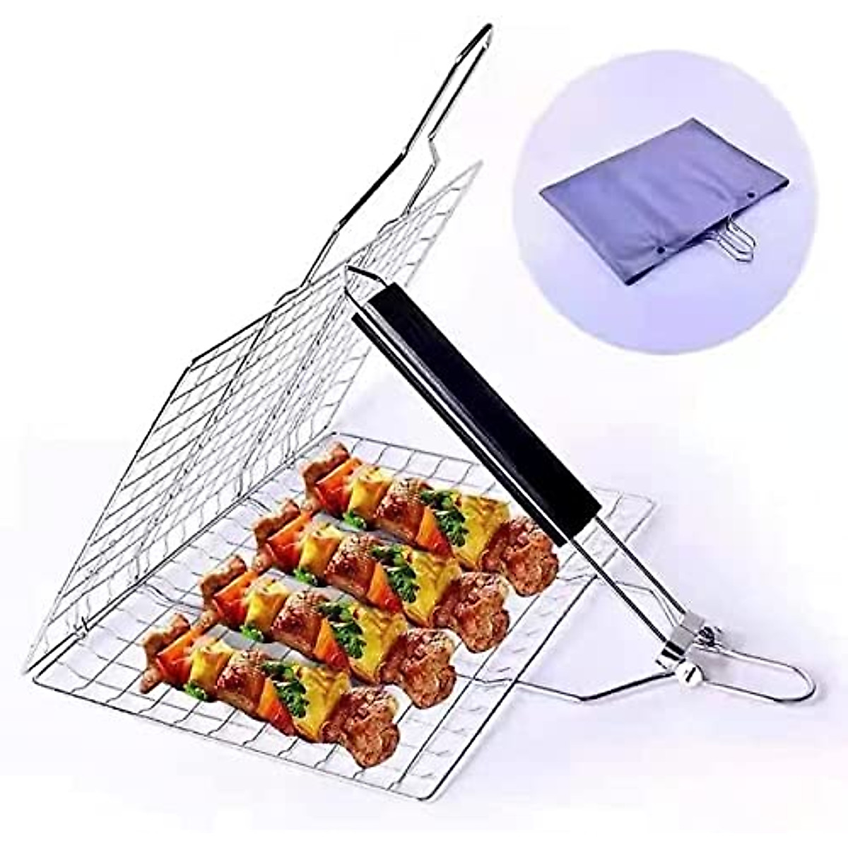 Fish Grill Basket,Olighan Foldable Grilling Basket with Removable Handle,Stainless Steel Large Folding BBQ Rack,Portable Camping Grilling baskets for Vegetables,Steak,Fish,Shrimpand at Home or Outdoor