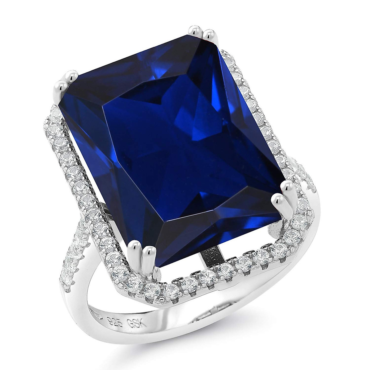 Gem Stone King 925 Sterling Silver Gemstone Birthstone Engagement Ring | Emerald Cut 18X13MM | Wedding Anniversary Promise Ring For Women | Available In Size 5, 6, 7, 8, 9