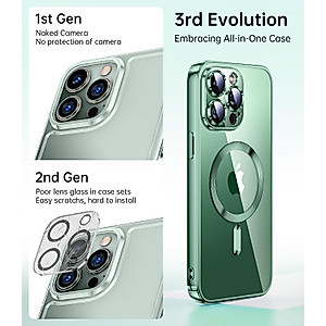 JAZZCAMEL for iPhone 13 Pro Max Case with One-Piece Lens Protection [Perfect Match for MagSafe] [with Top Class Screen Protector x1] Slim Luxury for Women Girls Men 6.7inch - Green