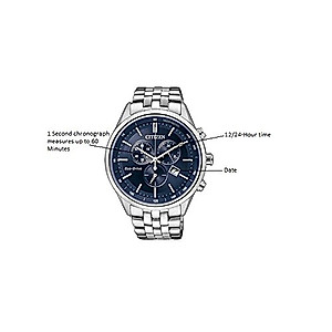 Citizen Men's Classic Corso Eco-Drive Watch, Chronograph, 12/24 Hour Time, Date, Sapphire Crystal, Stainless/ Blue Dial
