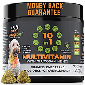 Googipet 10 in 1 Dog Multivitamin with Dog Probiotics for Gut Health, Dog Vitamins and Supplements with MSM & Glucosamine for Dogs Hip & Joint Support - Chondroitin & Omega 3 Fish Oil for Skin & Coat