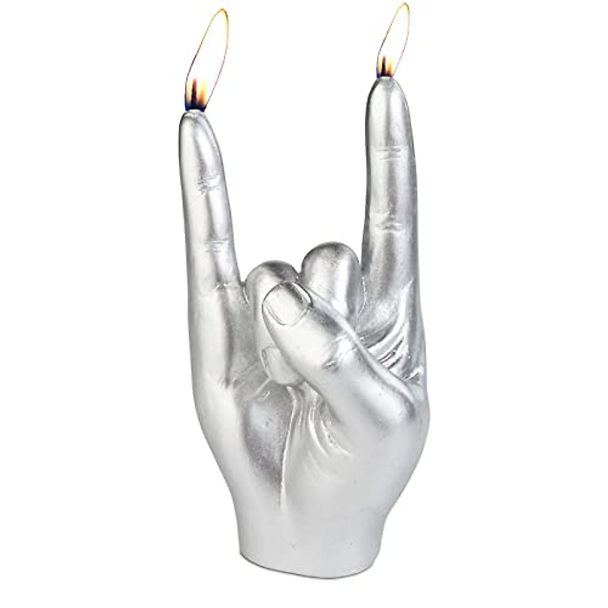 Gute Rock & Roll Hand Candle, Sign of The Horns Hand Gesture Candle, Gift for Music Lovers, Rockers, Bikers, Rock Lovers! - 15x10cm (Silver)