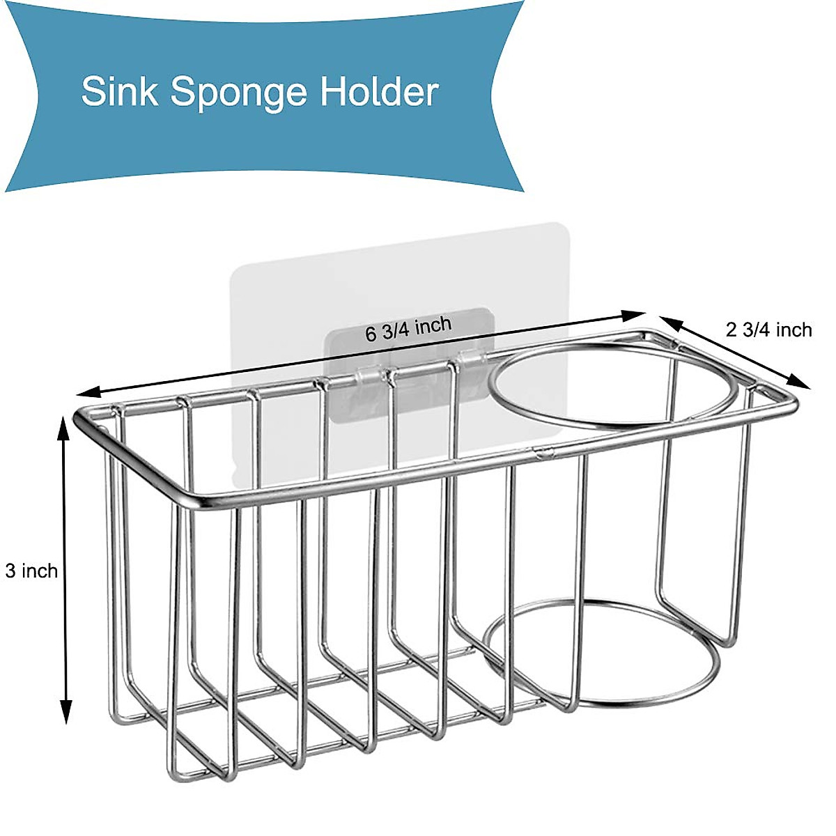 OUKALU Sink Organizer Adhesive Sponge Holder with Brush Holder, 2-in-1 Sink Caddy for Kitchen, SUS304 Stainless Steel Rustproof Waterproof,No Drilling