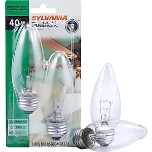 SYLVANIA 40W B13 Double Life Incandescent Ceiling Fan Light Bulb, Medium Base, 2850K, Clear - 2 Pack (13369)
