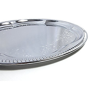 Maro Megastore (Pack of 4) 13.8-Inch Elegant Round Floral Pattern Engraved Catering Chrome Plated Serving Plate Mirror Tray Platter Tableware Holiday Wedding Birthday Party Deco Art (Medium) T226-4pk
