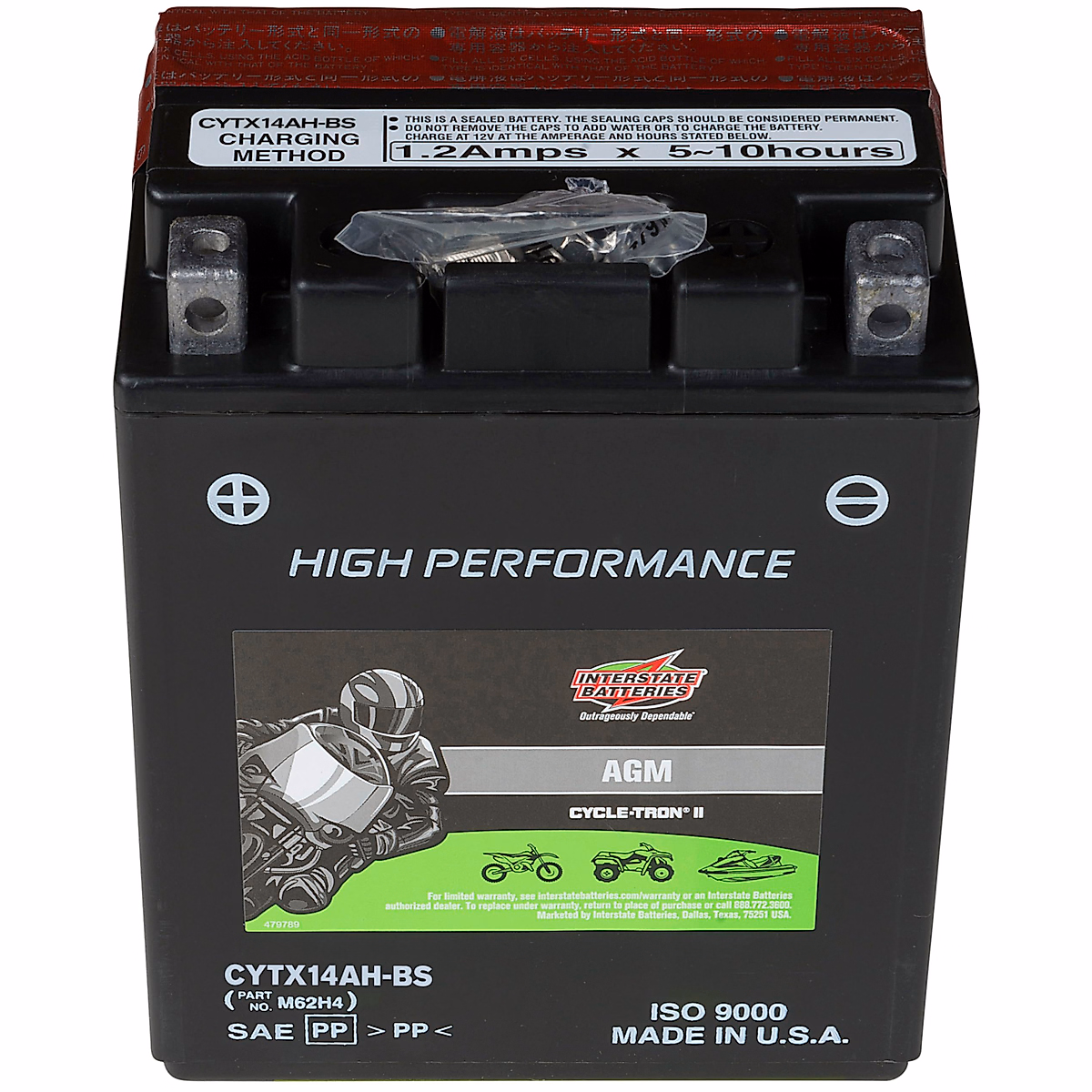Interstate Batteries YTX14AH-BS 12V 12Ah Powersports Battery 210CCA High-Performance AGM Rechargeable Replacement for Kawasaki, Polaris, Yamaha ATVs, UTVs, Snowmobiles, Motorcycles (CYTX14AH-BS)