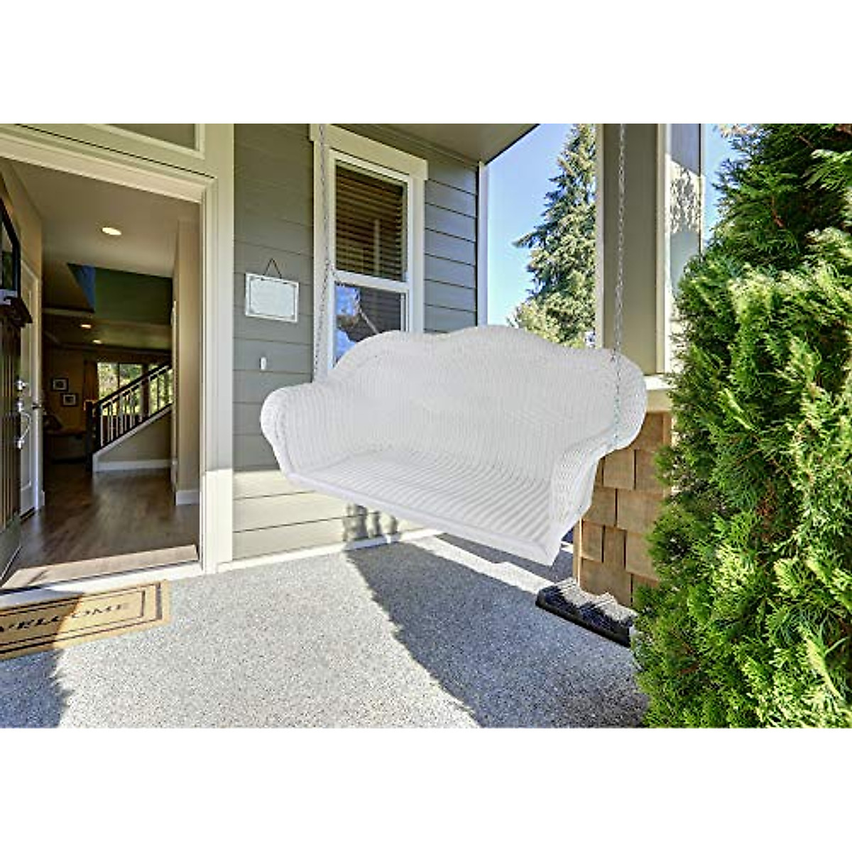 Northlight 50" White Stripe Outdoor Patio Resin Wicker Swing with Chain