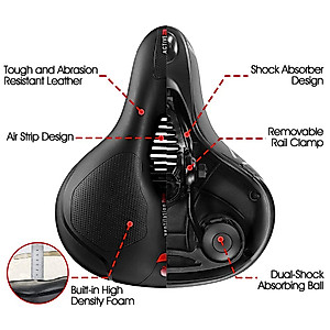 GREAN Comfortable Seat Cushion for Men Women with Dual Shock Absorbing Ball Memory Foam Waterproof Wide Bicycle Saddle Fit for Stationary/Exercise/Indoor/Mountain/Road Bikes