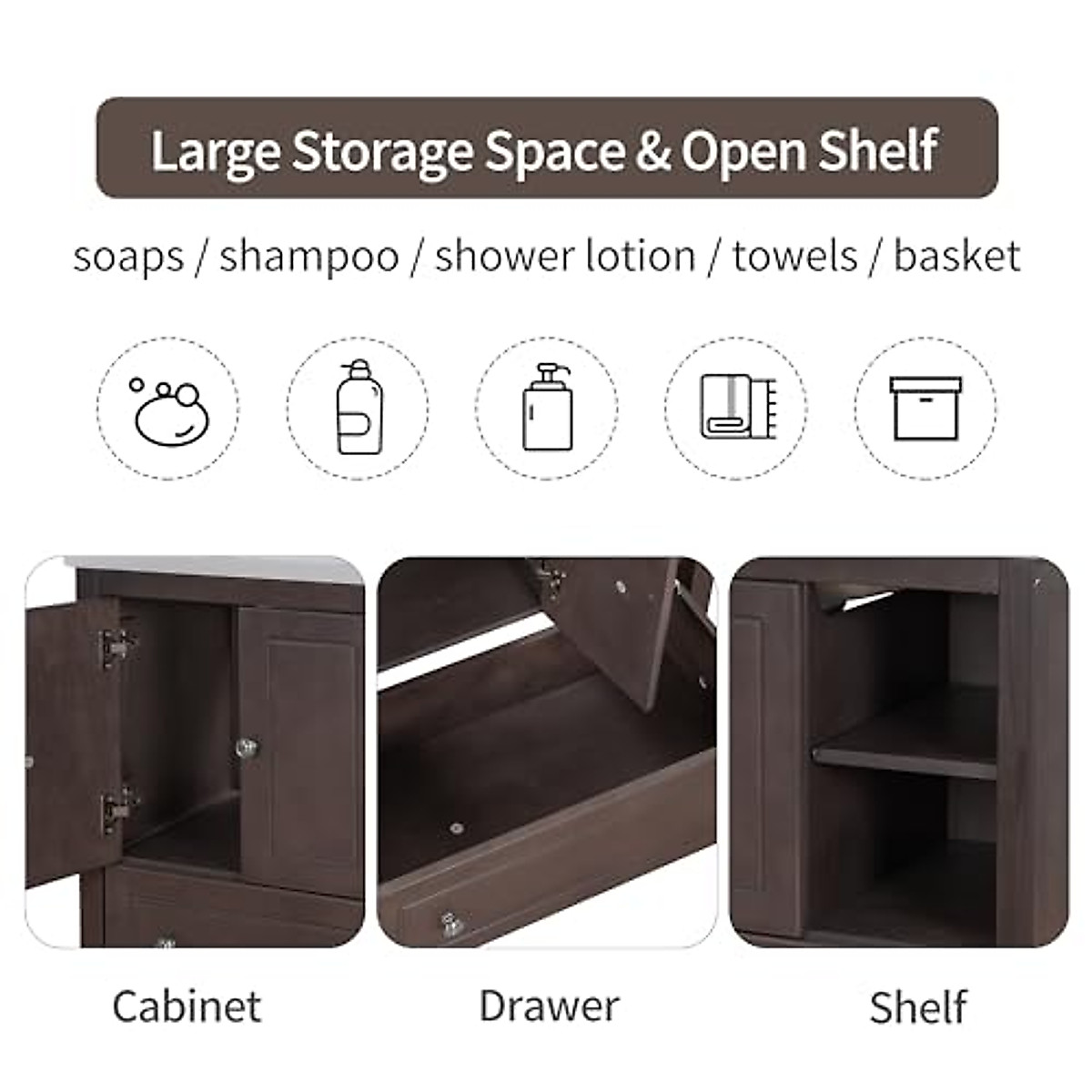 QuixotYDDZ 30 Inches Bathroom Vanity Base Only, Bathroom Vanity Base Cabinet with Cabinet and Drawer, Single-Bathroom Vanity Cabinet with Soft Closing Doors, No Inclde Ceramic Sink, Brown