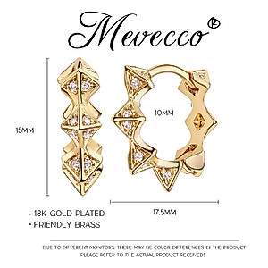 Mevecco Spike CZ Hoop Earrings, Gold, Dainty Chunky Turquoise Hoop Earrings With 18k Gold Ear Post, 2.5cm Diameter