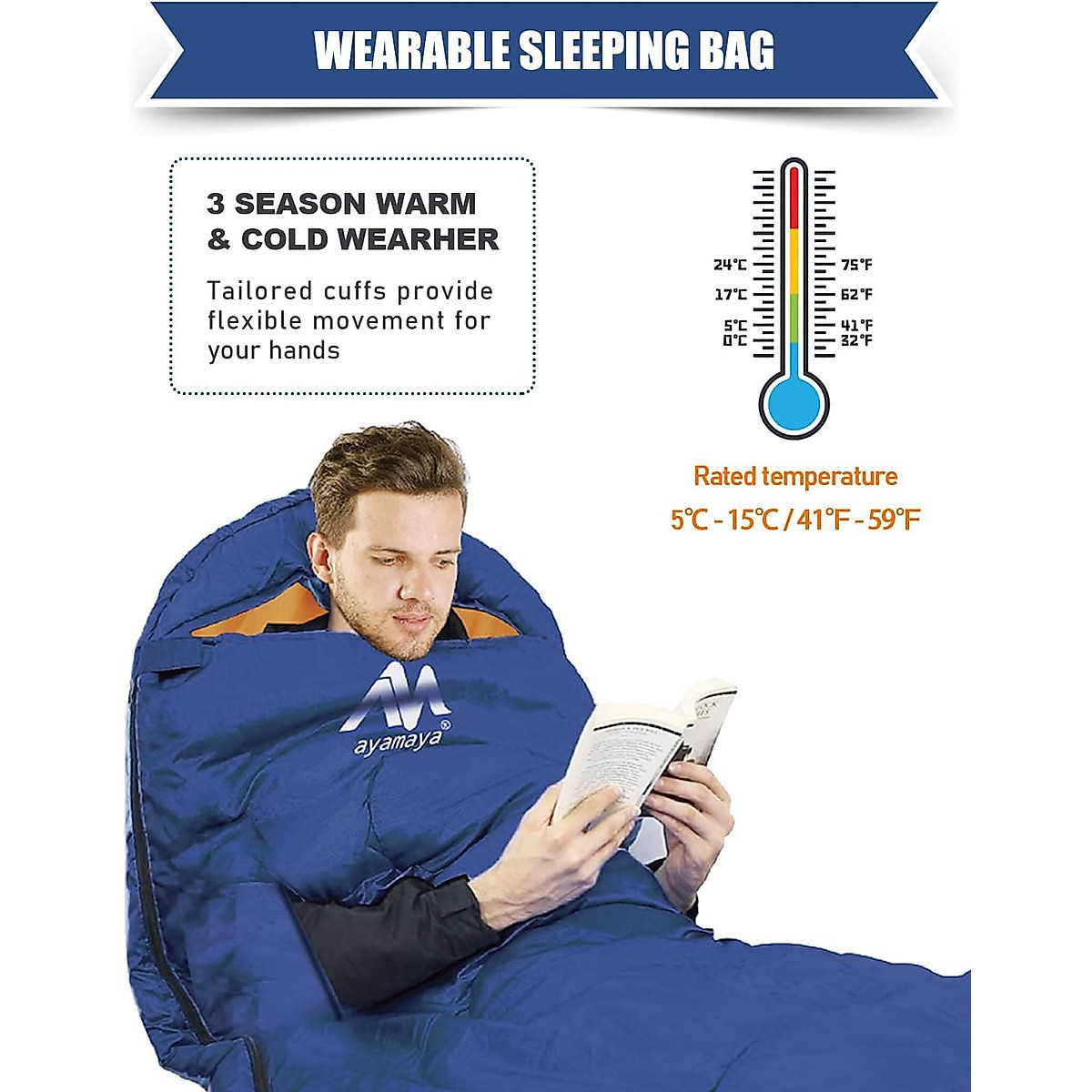 Sleeping Bags for Adults, AYAMAYA Backpacking Sleeping Bag Lightweight Compact Wearable Sleeping Bags with Arm Holes,2 Double Person Camping Gear for Cold Weather Hiking Family 3 Season