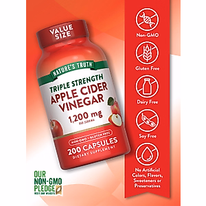 Nature's Truth Apple Cider Vinegar Capsules | 1200mg | 200 Pills | Extra Strength | Value Size | Non-GMO, Gluten Free Supplement