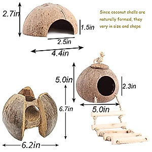 kathson Natural Coconut Hut Hamster Hiding House Pet Cave Small Animal Cage Habitat Decor Hanging Guinea Pig Toys with Ladder for Gerbils Rats Mice Playing Breeding 9PCS