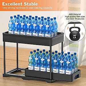 HINZER Under Sink Organizers and Storage, Slide Out Kitchen Cabinet Organizer 2 Tier Bathroom Counter Organizer with Hooks, Hanging Cups, Dividers, Multipurpose Cleaning Supplies Organizer for Home